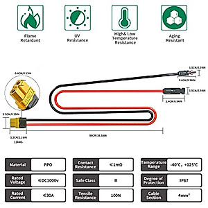 TOPMATTY XT60 Connector Solarpanel Cable,Solar Charge Cable with XT60 Adapter,12AWG 4MM² Solar Panel Cable for Portable Power Station
