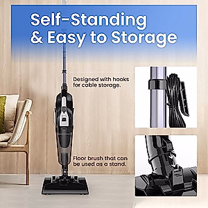 Fichaiy Corded Stick Vacuum Cleaner, Lightweight 3-in-1 Small Vacuums, 600W Powerful Suction Handheld Vac Electric Brooms for Hardwood Floor Pet Hair