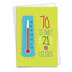 NobleWorks - 70th Birthday Card Funny - 70 Year Old Humor Notecard, Milestone Birthdays Celebration - In Celsius 70 C9350MBG