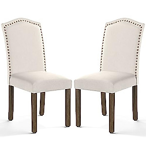 Dining Chairs Set of 2, Kitchen Chairs, Modern Upholstered Fabric Dining Room Chair with Nailhead Back and Wood Legs, Mid-Century Accent Side Chair for Living Room, Bedroom, Kitchen
