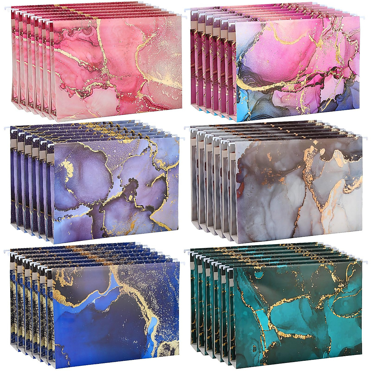 36 Pack Extra Capacity Hanging File Folders Hang Folders Letter Size Expandable Filing Folders Heavy Duty Reinforced Hanging File Folders Marble Style Designed for Bulky Files, Medical Charts