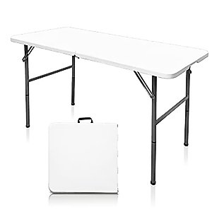 Gocamptoo Folding Table,4ft Indoor Outdoor Heavy Duty Portable Folding Square Plastic Dining Table w/Handle, Lock for Picnic, Party, Camping (4 FT) …