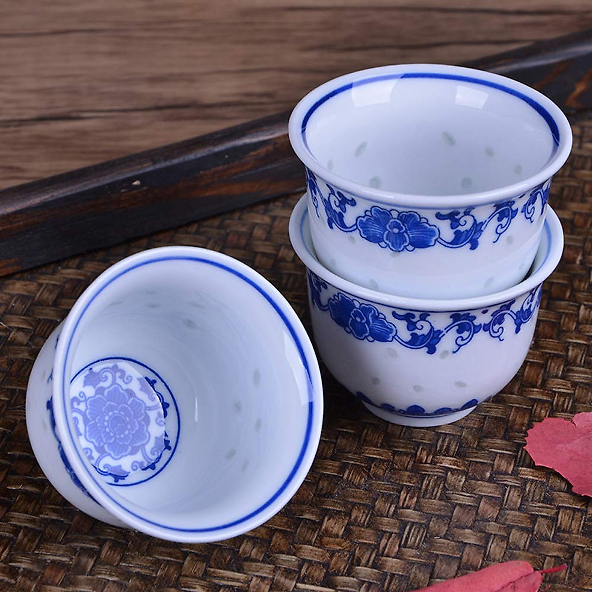 Chinese Handmade Kungfu Tea Cup 80 ml,Bone China Blue and White Tea Cups Set of 3,Ceramic Tea Mugs Without Handles,Best Gift