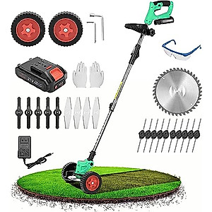 FEETE Weed Wacker, 21V 2Ah 3-in-1 Li-Ion Cordless String Trimmer w/3 Types Blade, Lightweight Battery Powered Folding String Trimmers, Height Adjustable Weed Eater for Garden and Yard (Green)