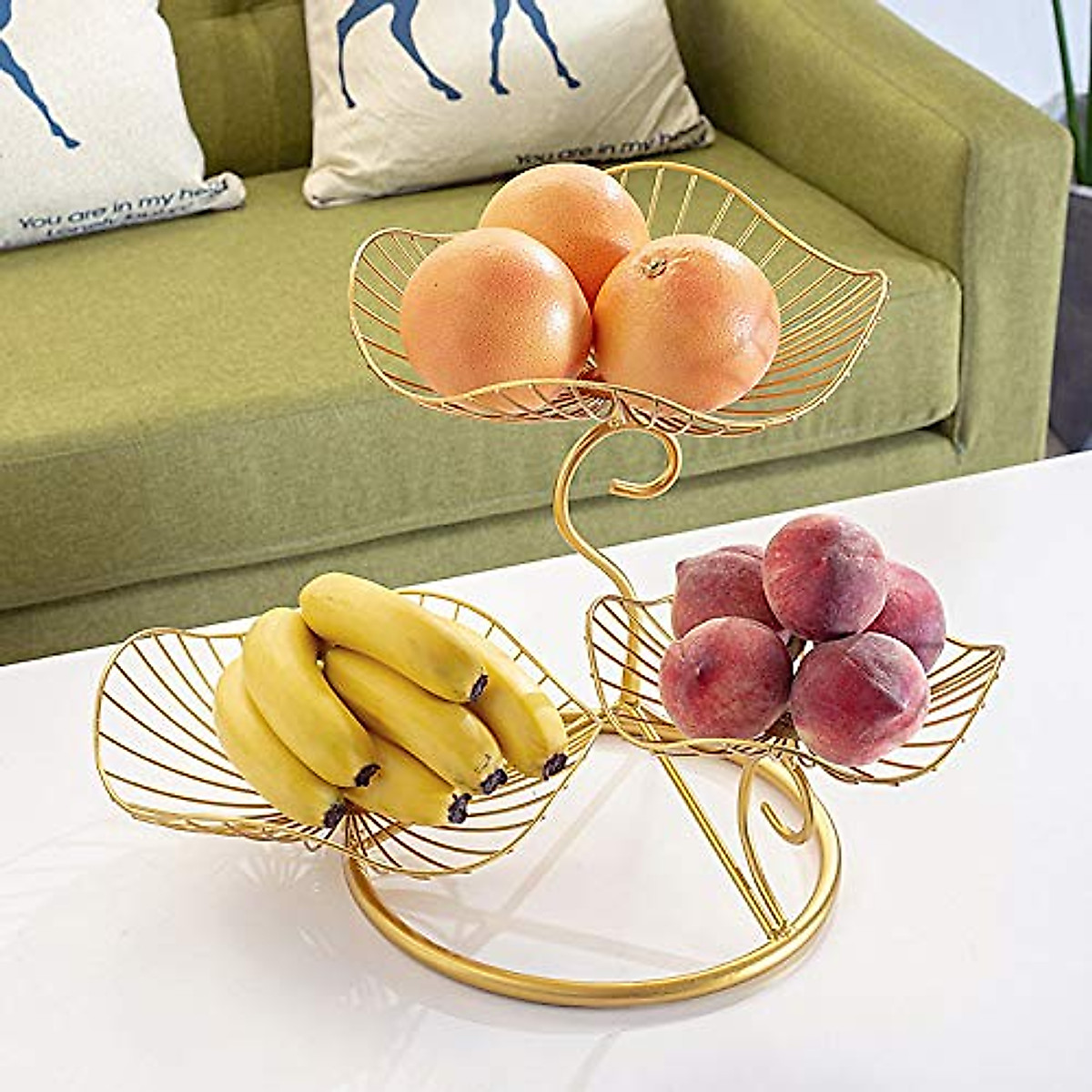 RAUVOLFIA Fruit Bowl, 3-Tier Fruit Basket Holder, Decorative Fruit Bowls Stand, Gold