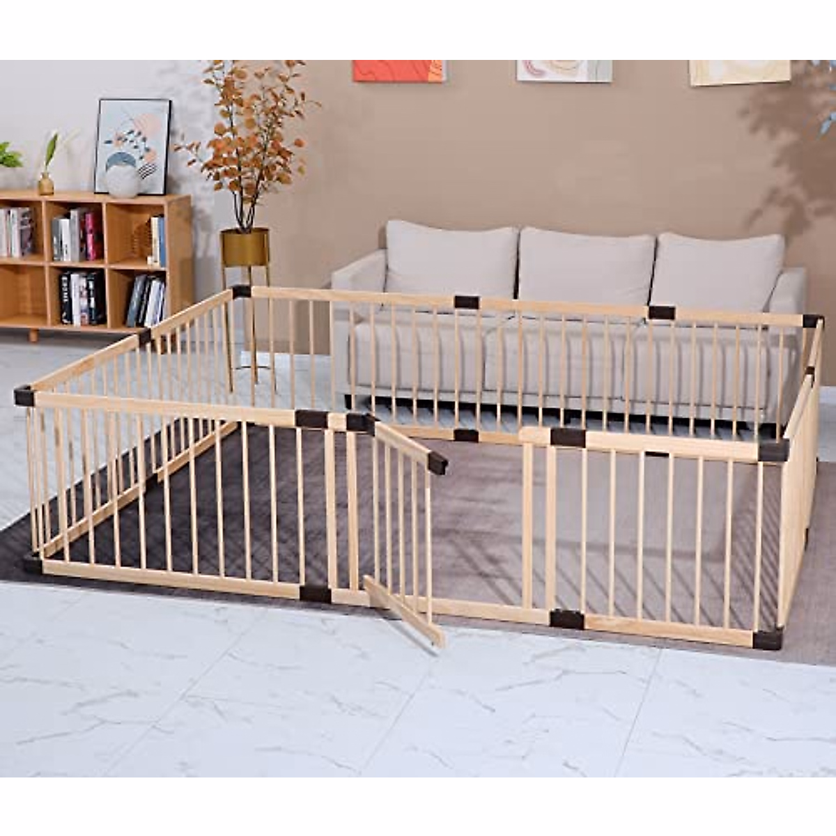 Conabay Large Baby Playpen Play Pen Fence Gate,Baby Safety Wooden Guard Fence Play Area with Door,Baby Kids Barrier Fencing,Baby Birthday Gift (180x240CM)