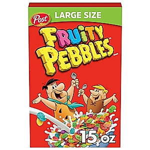 Pebbles Fruity PEBBLES Cereal, Fruity Kids Cereal, Gluten Free Rice Cereal for Kids, 15 OZ Large Cereal Sized Box