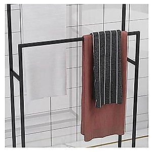 -Shelf Balcony Bathroom Stand Alone Towel Holder,Freestanding Towel Rack Stand,Metal Towel Drying Rack Ladder for Bathroom/Kitchen/Bathtub/Black/65 * 20 * 110Cm