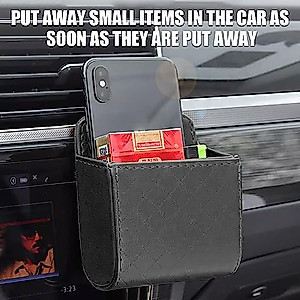 Fogfar 1 PC Car Air Vent Storage Bag, Car Leather Multi-Functional Box, Used for Mobile Phones, Key Racks, Sunglasses Storage Boxes, Suitable for Most Cars (Black)