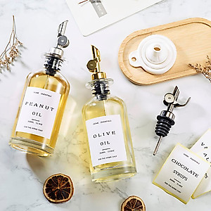 Olive Oil Dispenser Bottle for Kitchen, Coffee Syrup Dispenser w. Weighted Pourer, Glass Bottle Dispenser for Kitchen, Olive Oil Cruet, Glass Olive Olive Bottle | Set of 2 (Gold)