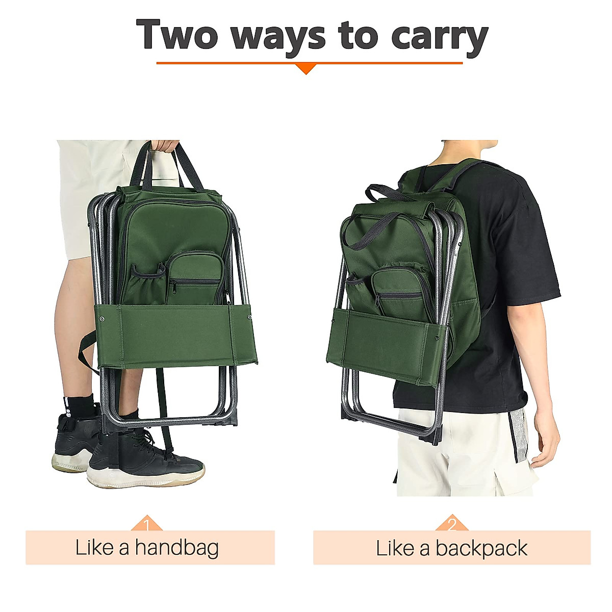 PORTAL Lightweight Backrest Stool Compact Folding Chair Seat with Cooler Bag and Backpack Straps for Fishing, Camping, Hiking, Supports 225 lbs