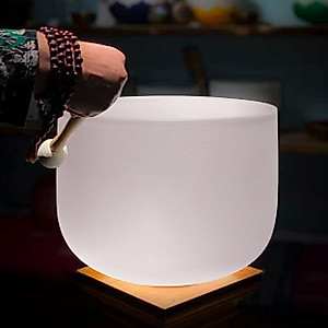 TOPFUND D Note Crystal Singing Bowl Sacral Chakra 11 Inch with Artificial Leather Carrying Case and Suede Mallet