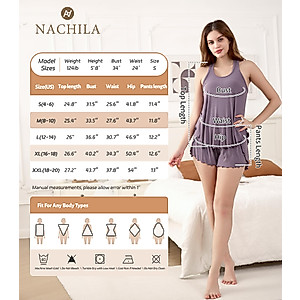 NACHILA Pajamas for Women-Viscose Made from Bamboo,Ribbed Racerback Tank Top and Shorts Pajama Sets Sleeveless Sleep Cami Pj Black S