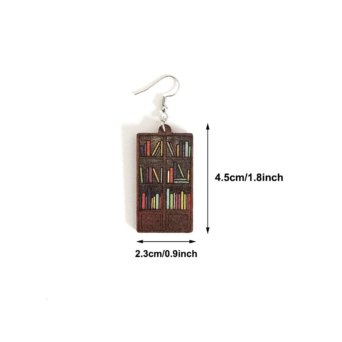 twinkle eye Double Sided Bookcase Wooden Earrings, Bookcase Dangle Earrings With Book Shelves Patterned Pendant Earrings, Gifts For The Beginning Of School Season