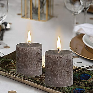 BOLSIUS Rustic Taupe Unscented Pillar Candles - 2.75" X 3.25" Decoration Candles Set of 3 - Clean Burning Dripless Dinner Candles for Wedding & Home Decor Party Restaurant Spa- Aprox (80x68m)