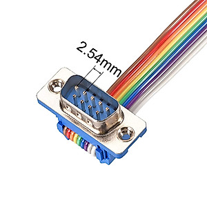 uxcell IDC Rainbow Wire Flat Ribbon Cable DB9 Male to DB9 Male Connector 2.54mm Pitch 11.8inch Length