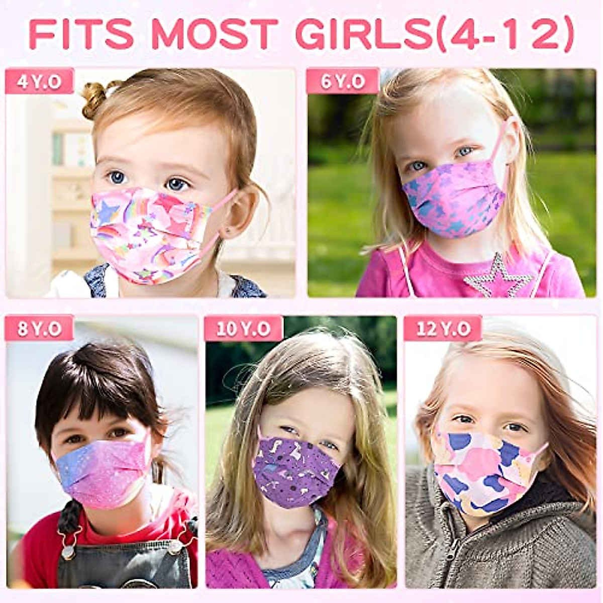Kids Disposable Face Masks Girls - 50 Pack Kids Mask Disposable Children Small Size Unicorn Face Mask 3 Ply Cubrebocas Para Niños Individually Wrapped