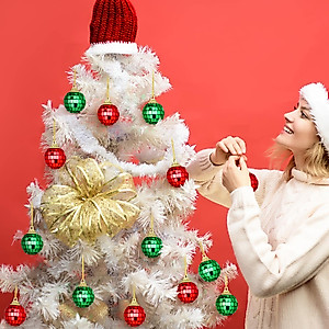 BBTO 24 Pieces Mini Disco Ball Ornaments Disco Ball 70s Party Decor Cake Topper Hanging Reflective Ball Ornament for Party Decor(0.91 Inch,Red, Green)