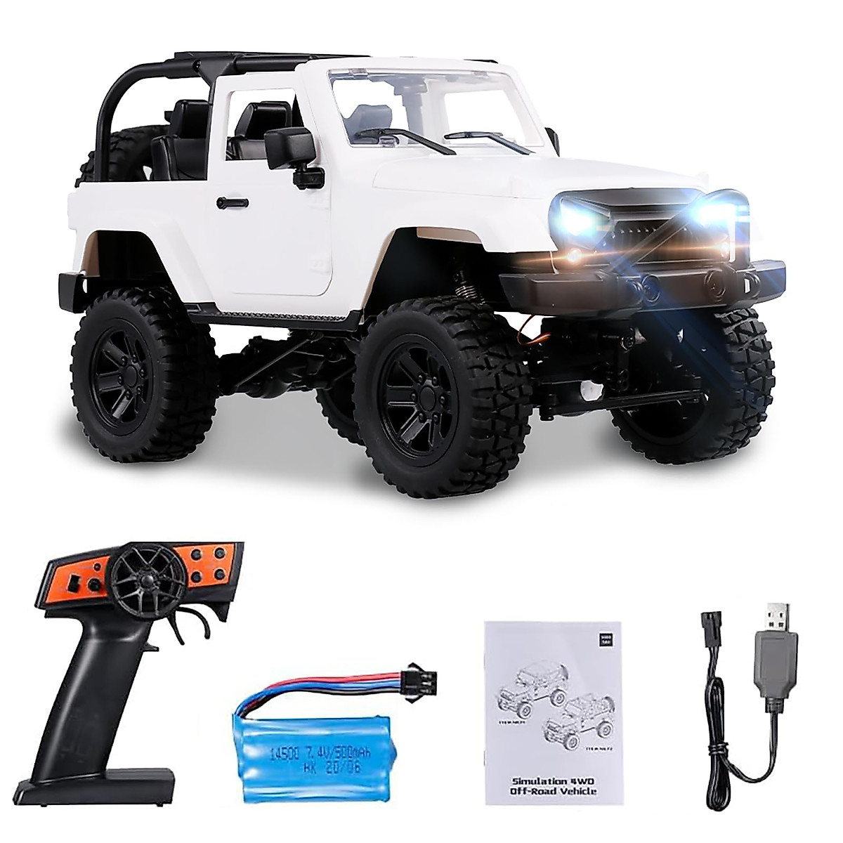 GoolRC F2 RC Car, 1/14 Scale 2.4GHz Remote Control Car, 4WD 30km/h High Speed Racing Car, All Terrains Off Road RC Monster Vehicle Truck Crawler with LED Light for Kids and Adults (White Convertible)