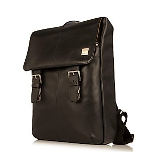 KNOMO Hudson Large Leather 16 inch Laptop Business Backpack for Work Computer Travel Bag Daypack Bag with Flap, Black