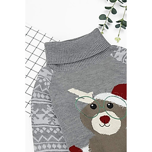 Pink Queen Women Turtleneck Loose Christmas Elf Print Long Sweater Dress with Pockets L Gray