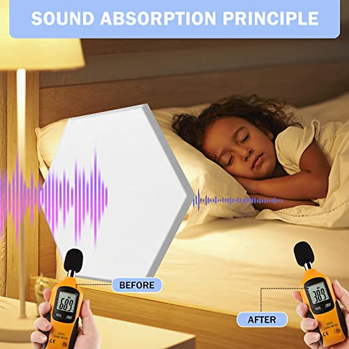 SHJADE Acoustic Panels Hexagon Self-Adhesive, 12 Pack Soundproof Wall Padding, 12" X 10" X 0.4" Absorption Panel Used in Home and Offices(Grey)