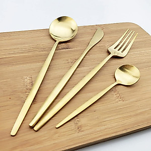 Gugrida 4Pcs Matte Tea Spoon Cutlery Stainless Steel Coffee Spoon Silverware Small Stirring Spoon Tableware Kitchen Flatware 5.11" Gold Red