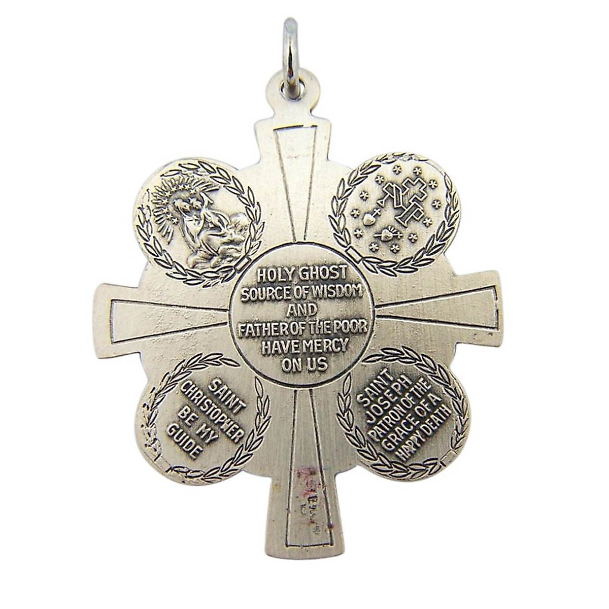 HMHReligiousMfg Sterling Silver 4-Way Medal Pendant with Latin Cross Center, 1 1/4 Inch
