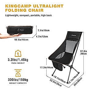 KingCamp 2 Pack Lightweight High Back Camping Chair Compact Folding Backpacking Chair with Headrest & Side Pocket & Carry Bag, Heavy Duty 330lbs, Only 3.2 lbs for Traveling, Picnic, Fishing