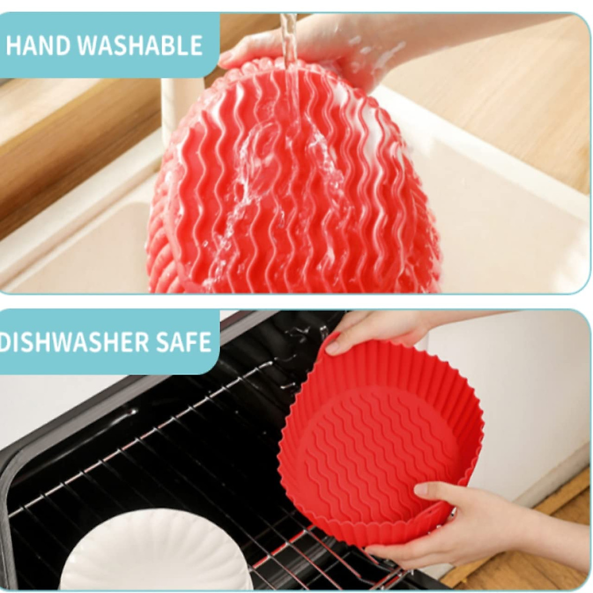 2-Pack inch 8.5 Air Fryer Silicone Liner Silicone Air Fryer Container Intensity Safe fryers Silicone Pot Round for Air fryer Stove Frill 5QT Pink+Red