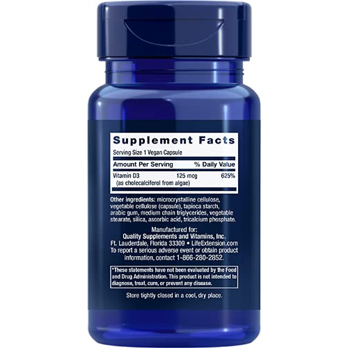 Life Extension Vegan Vitamin D3, Joint/Bone Health, Immune Support, Non-GMO, Gluten Free, 60 Count