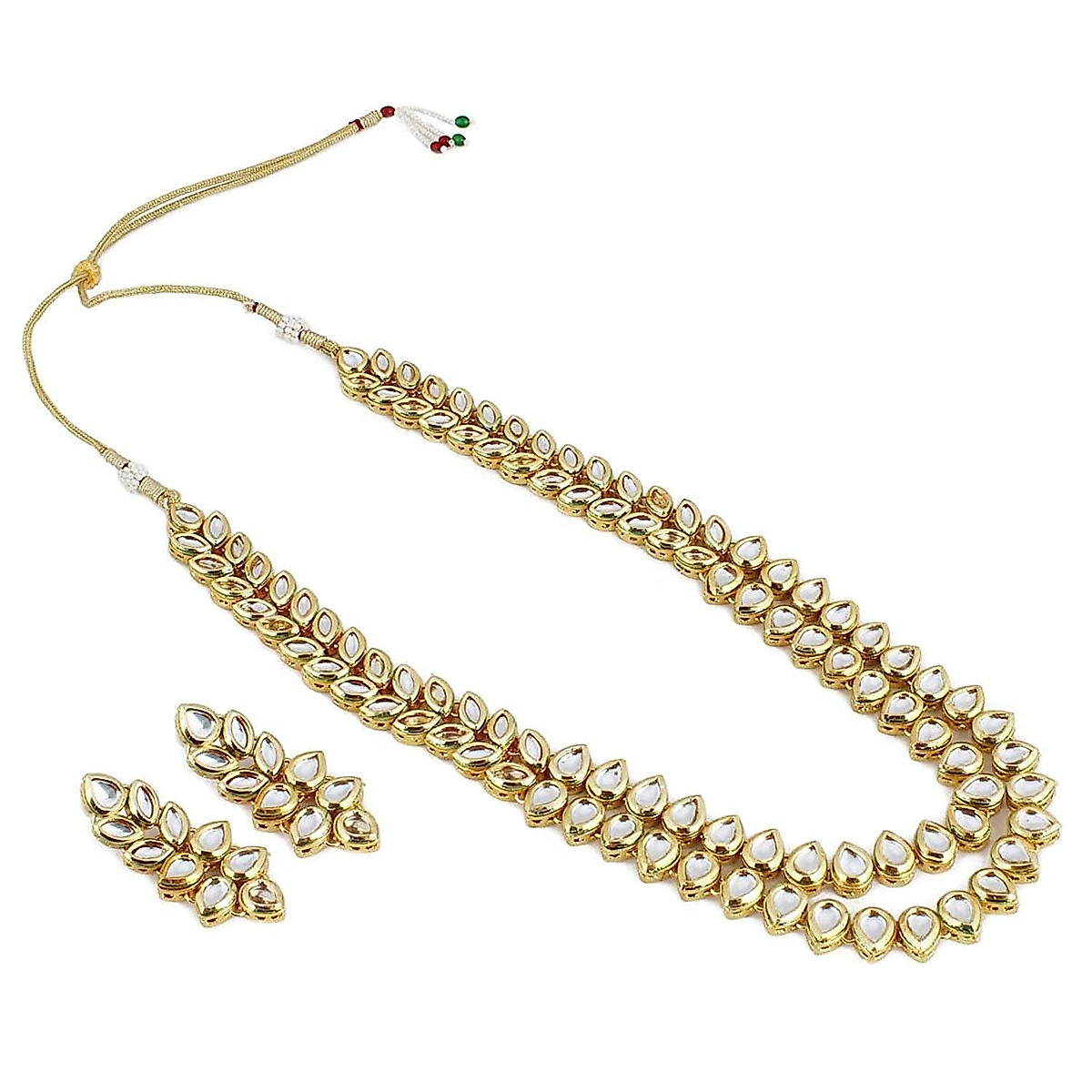 Aheli Fancy Party Wear Long Kundan Necklace With Drop Earring Set Ethnic Traditional Indian Bollywood Stylish Fashion Jewelry Gift for Women Girls White