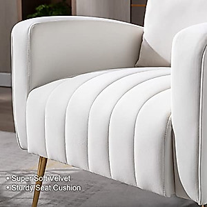 Hyfirm Accent Chairs for Living Room Set of 2, Mid Century Modern Chairs Upholstered Velvet Wingback Arm Chairs, Comfy Leisure Chairs with Lumbar Pillow for Bedroom Office Club, 2PCS, Cream