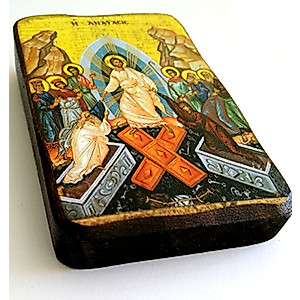 Wooden Greek Christian Orthodox Wood Icon of the Resurrection / A0