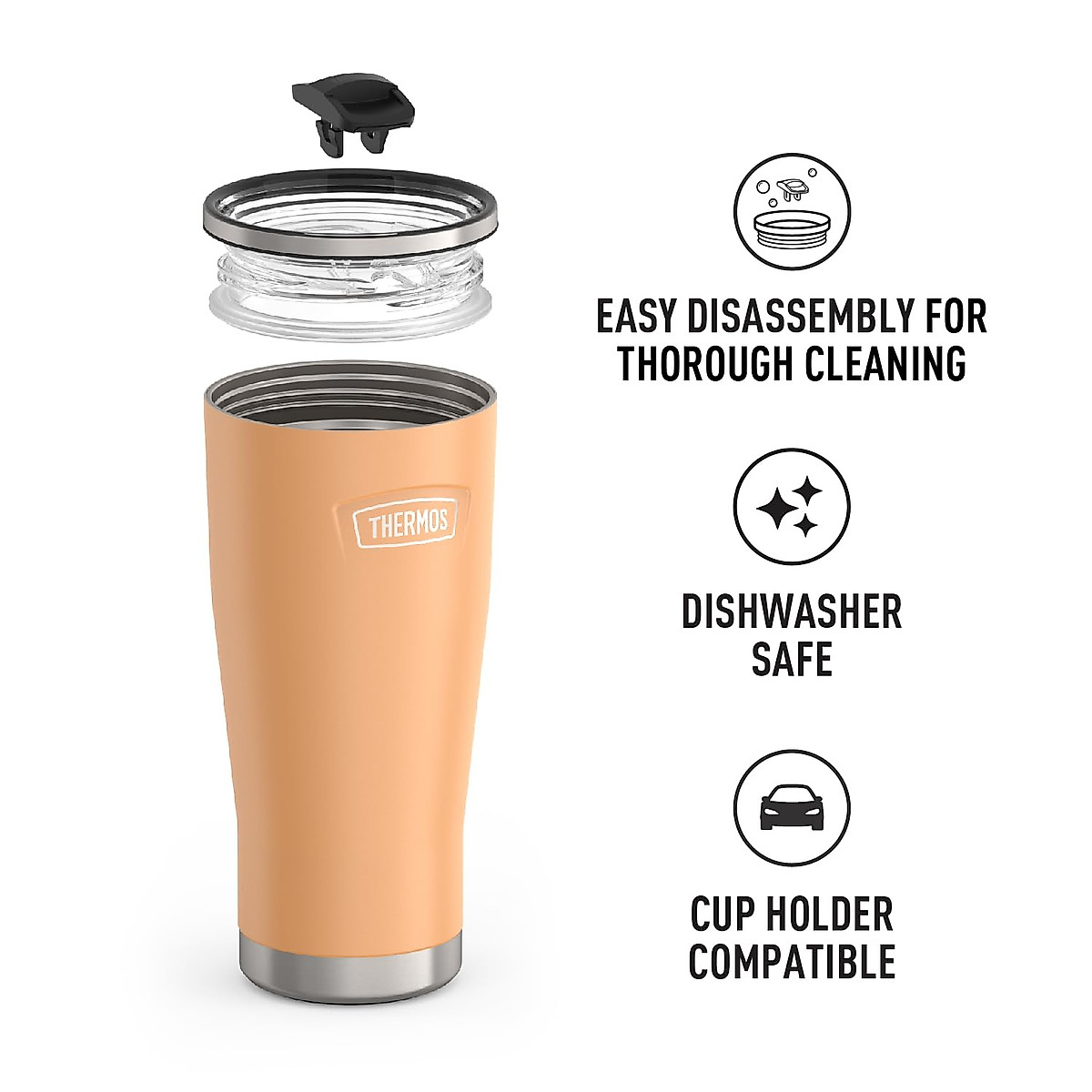THERMOS ICON SERIES, Stainless Steel Cold Tumbler with Slide Lock, 24 Ounce, Melon