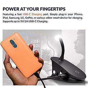 Newhouse Lighting NHCLP-USBC-BK Black Plastic Flexible and Dimmable Clip Light Clamp-Style Energy-Efficient LED Lamp with USB-C Charging Port for Office or Bedroom Use