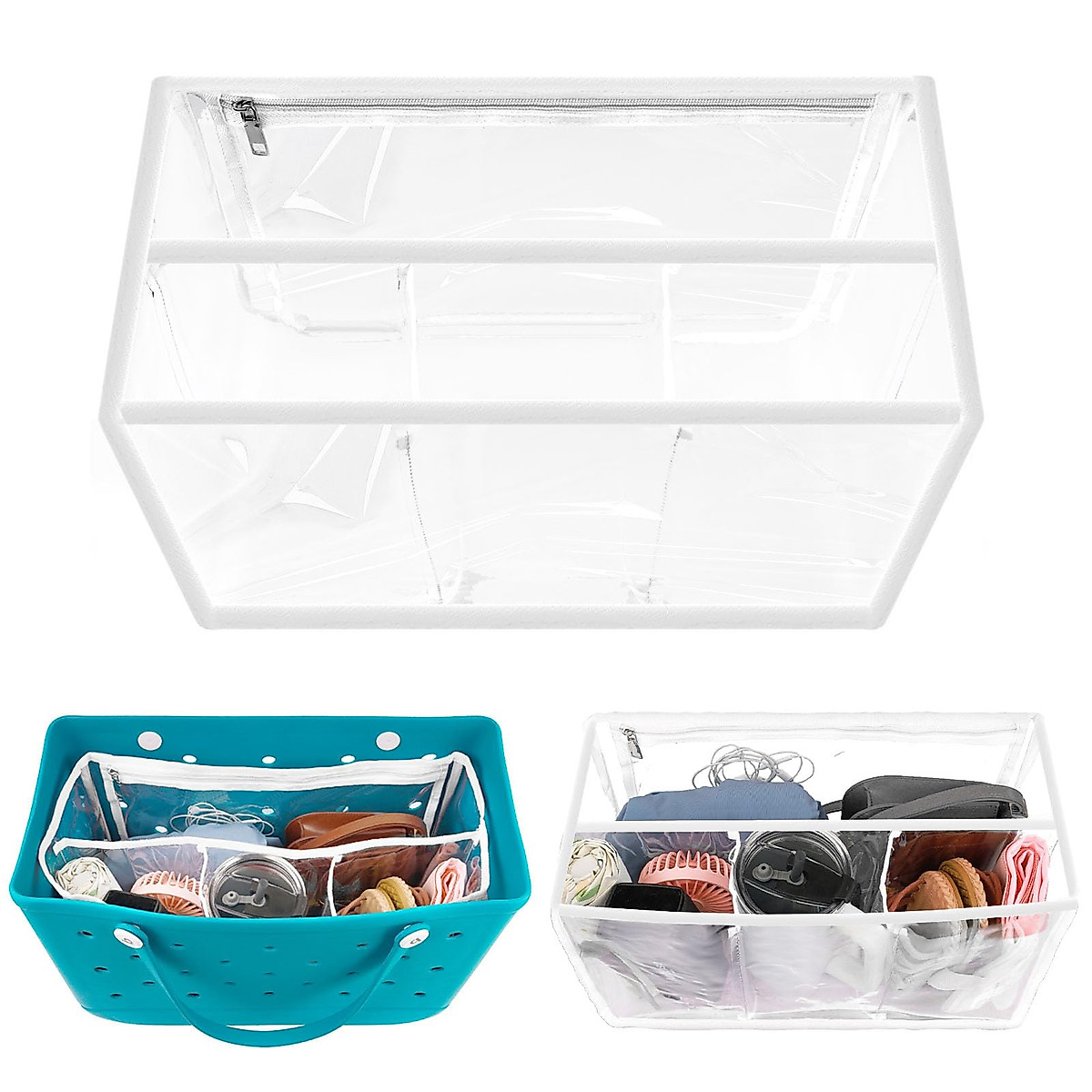 Yesongreat Waterproof Clear Bag Insert for Bogg Bag X Large, Beach Storage Bag Organizer Accessories Suitable for Bogg Bag, Organizing Your Bog Tote Bag and Divide Space (White)