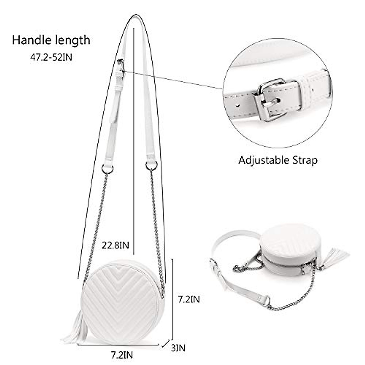 Crossbody Bags for Women Round Purse Quilted purse, Faux Leather, with Tassel