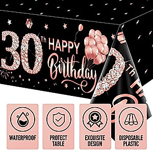 3 Pack 30th Birthday Tablecloth Decorations for Women, Rose Gold Happy Thirty Birthday Theme Table Cover Party Supplies, 30 Year Old Birthday Plastic Disposable Rectangular Table Cloth Decor