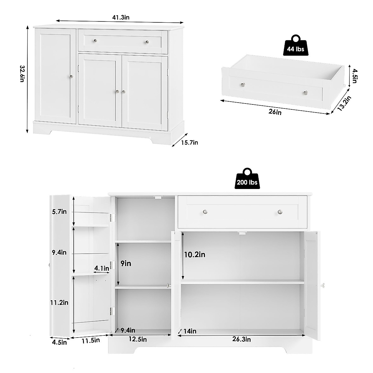 HOSTACK Buffet Cabinet with Storage, Modern Sideboard Buffet with Doors, Wood Coffee Bar Kitchen Storage Cabinet with Drawer and Adjustable Shelf for Kitchen, Dining Room, Living Room, White
