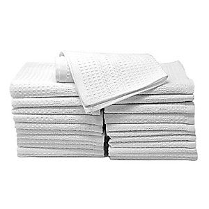 GILDEN TREE Waffle Towel Quick Dry Thin Exfoliating, 24 Pack Washcloths for Face Body, Classic Style (White)