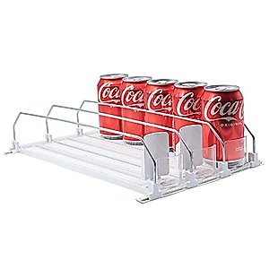 Drink Organizer for Fridge-White Automatic Pusher Glide,12oz 16oz 20oz-Soda Dispenser for Fridge-Holds up to 15 Cans