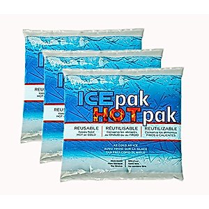 Cryopak Reusable Ice Pak Hot Pak 3-Pack - For Coolers, Lunch Box and Insulated Bags - Perfect for School Lunch, Picnics, Trips at the Beach, BBQs, Camping, and Other Outdoor Activities