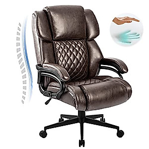 YI DANICA High Back Big & Tall 400lb Office Chair - Heavy Duty Metal Base, Adjustable Tilt Angle Large Bonded Leather Ergonomic Executive Desk Computer Swivel Chairs