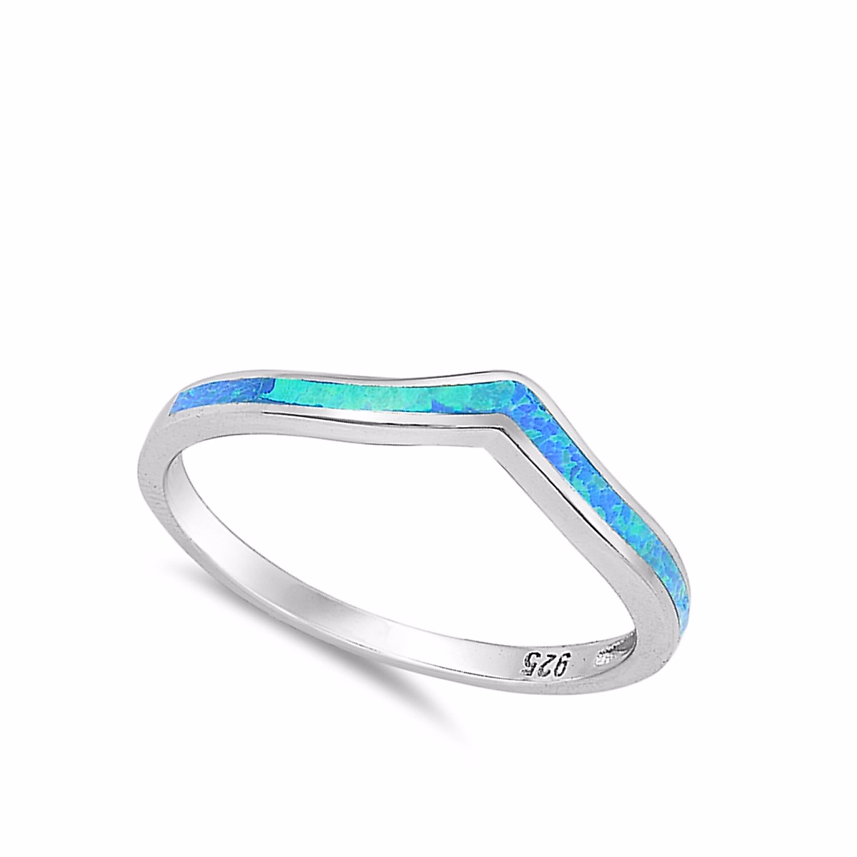 Blue Simulated Opal Chevron Pointed Modern Boho Sterling Silver Ring Size 9