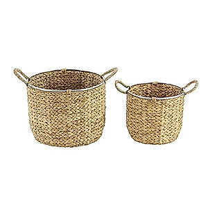 Deco 79 Seagrass Handmade Storage Basket with Handles, Set of 2 12", 16"W, Light Brown