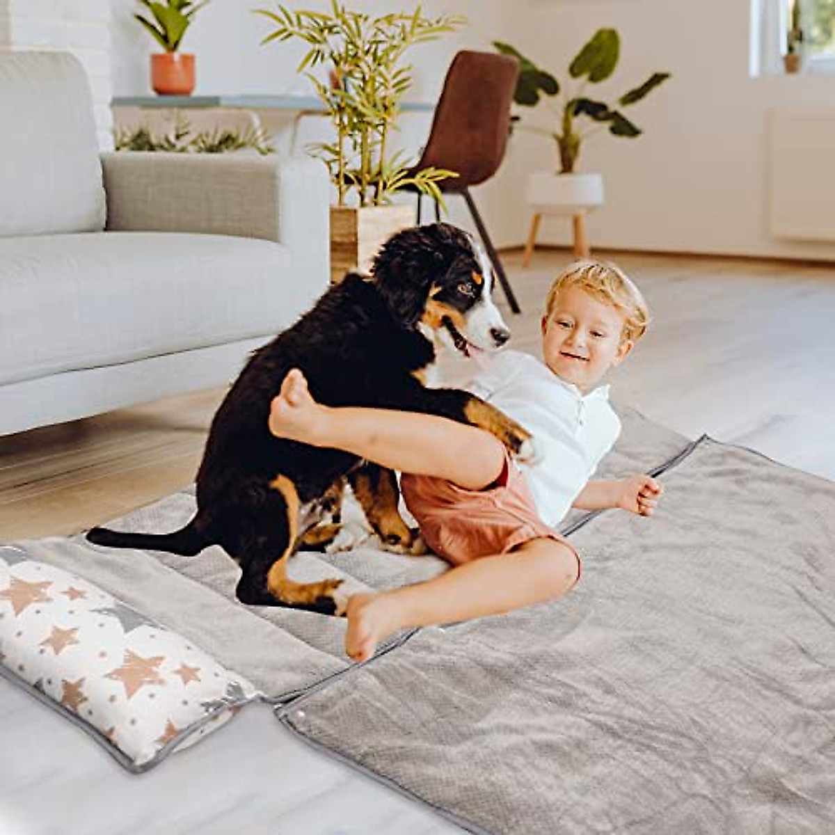 Dad-Baby Toddler Sleeping Bag,Toddler Nap Mat with Removable Blanket and Pillow,Extra Large Rolled Napping Mats,Kids Sleeping Bag for Daycare, Preschool Travel Camping (Stars Pattern)