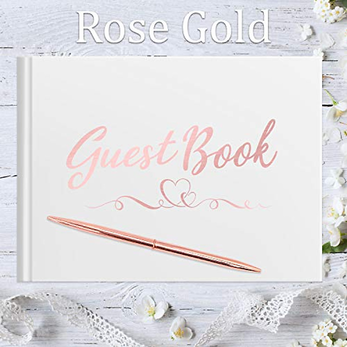 Wedding Guestbook and Wedding Pen Set - Rose Gold 100 Page Guest Book Set