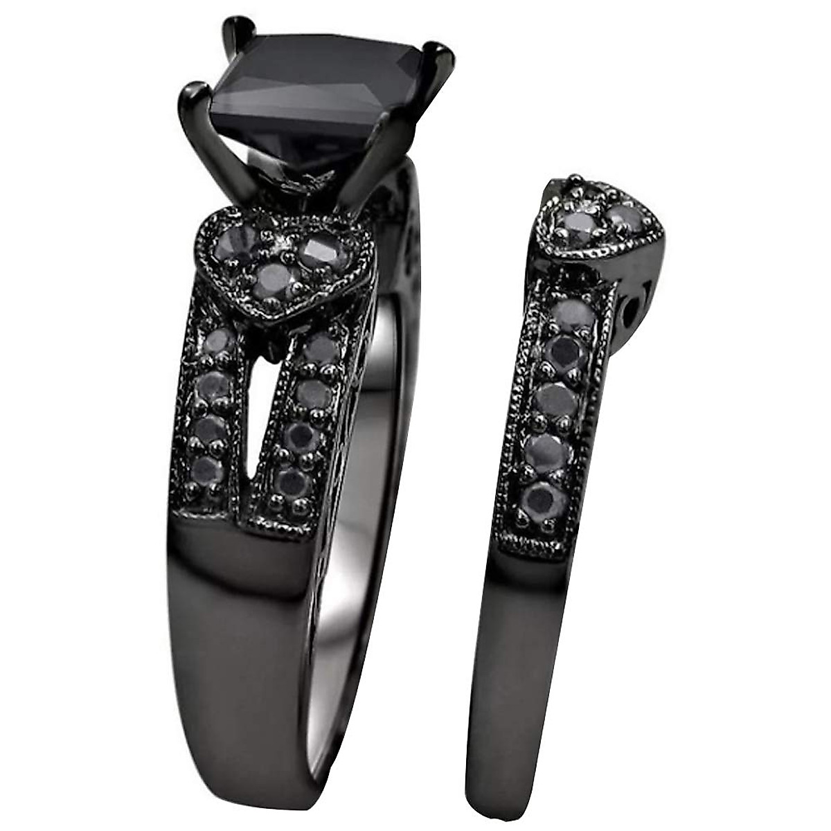 SEniutarm Engagement Love Rings Wedding Bands 2Pcs/Set Fashion Square Cubic Zircon Hearts Finger Rings Party Jewelry for Finger Rings DIY Jewelry Gifts - Black US 9