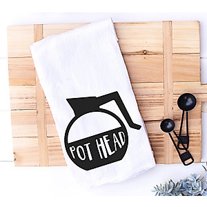 Handmade Funny Kitchen Towel - 100% Cotton Funny Hand Towel for Coffee Lovers - 28x28 Inch Perfect for Chef Housewarming Christmas Mother’s Day Birthday Gift (Punny Pot Head)